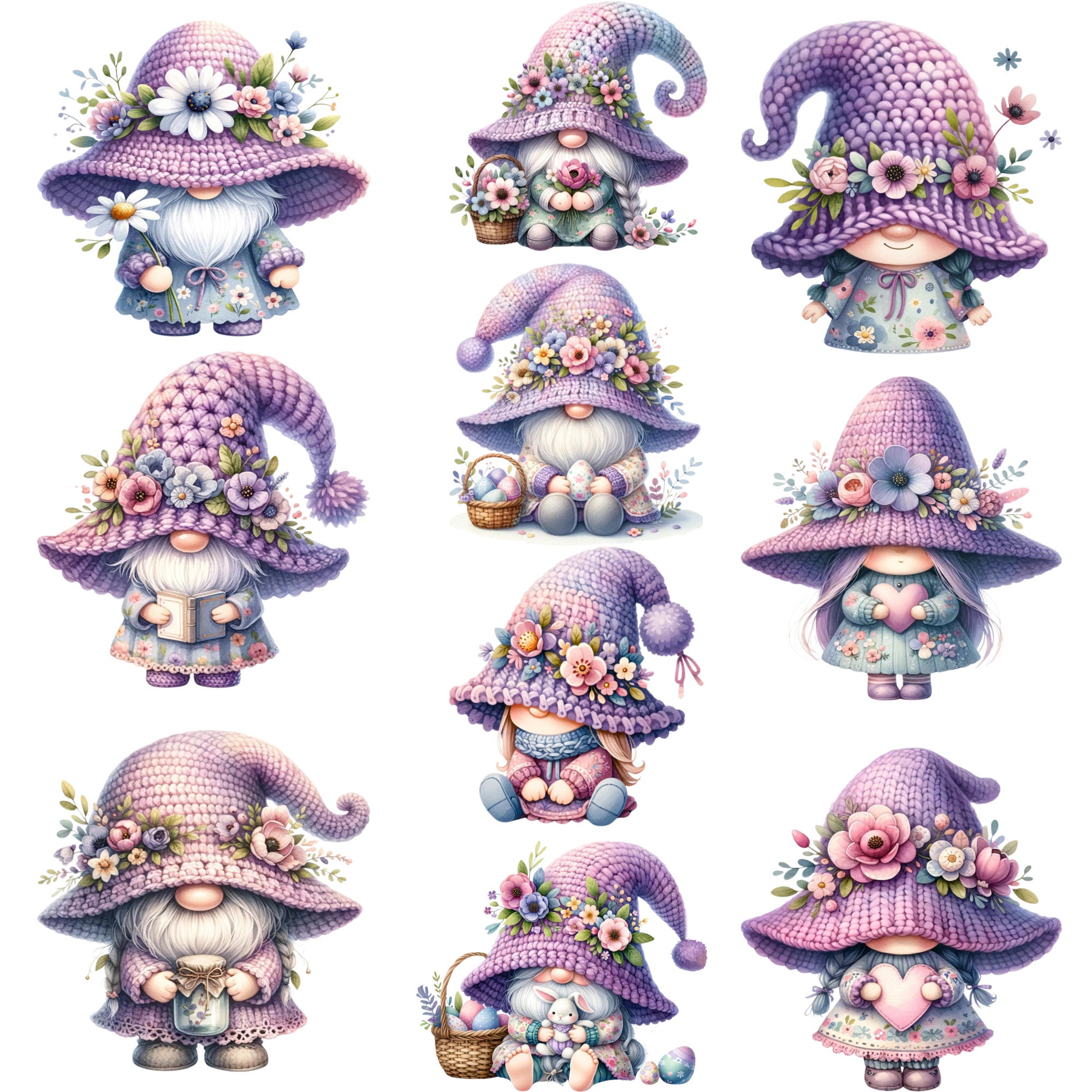 Gnomes Purple Clipart - Spring Gnomes PNG - Easter Gnomes - Cute Gnomes ...