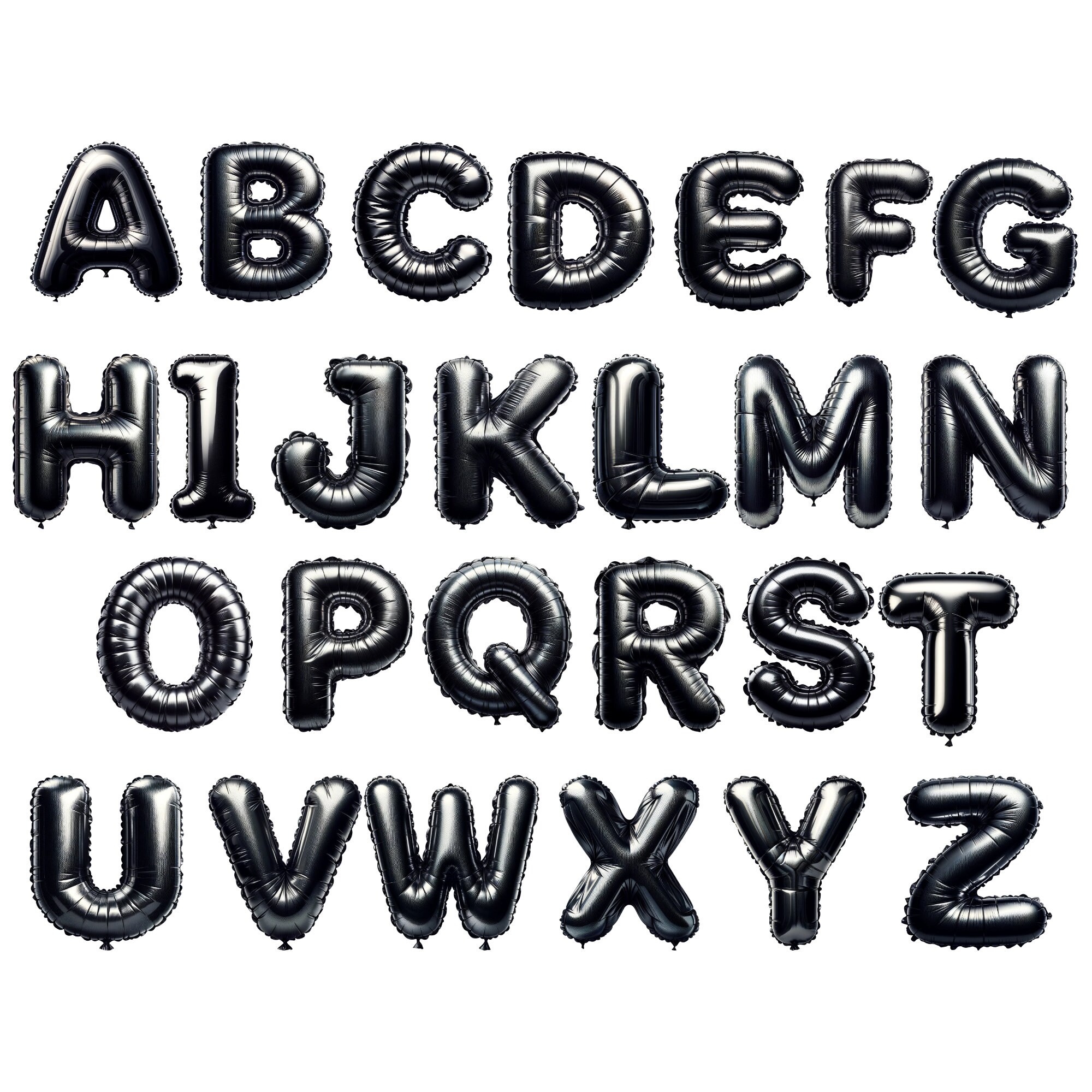 Black Foil Balloon Alphabet Clip Art - Black Balloons Letters PNG ...