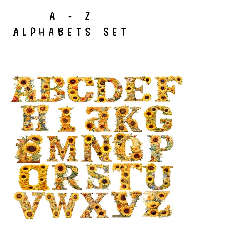 Sunflower Alphabet Letters A-Z Set: Summer Floral PNG (digital Download ...