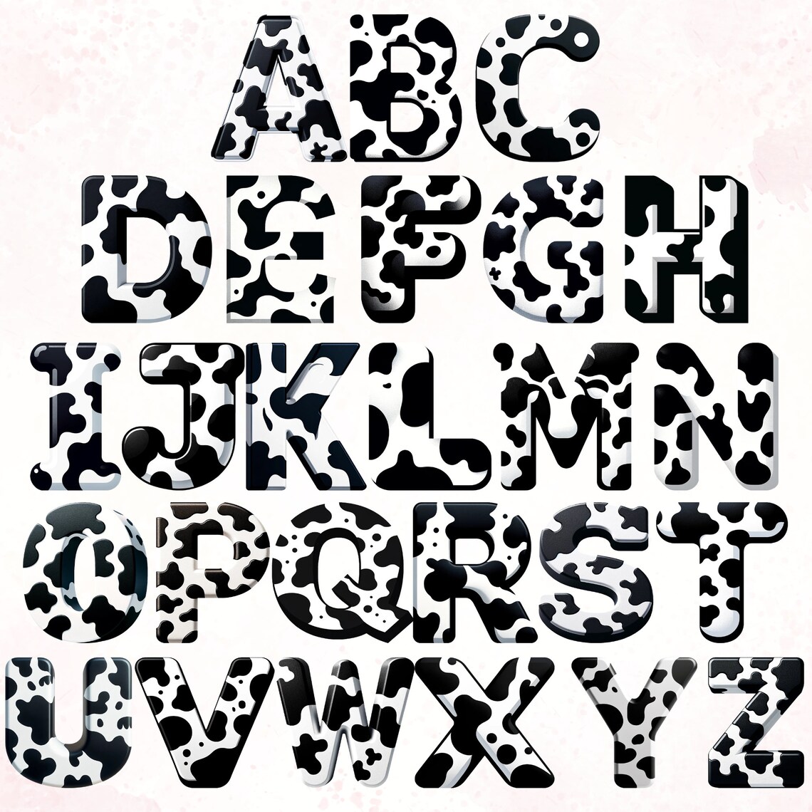 Cow Alphabet, Animal Print Letters, Farmhouse Alphabet, Doodle Font ...