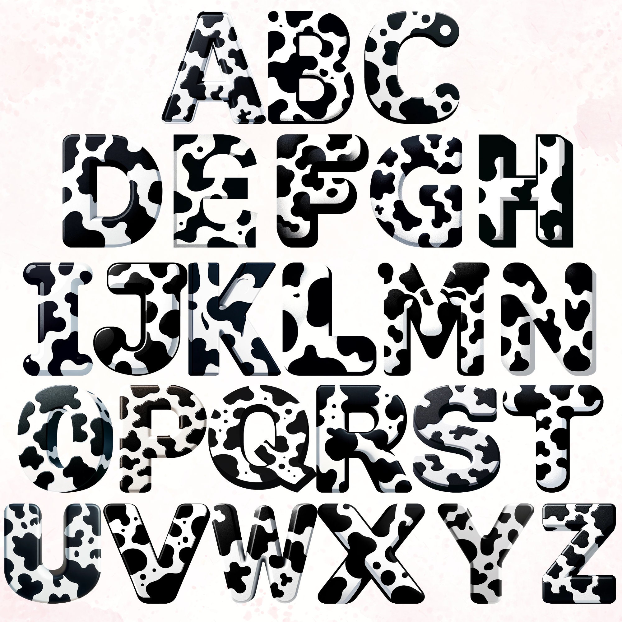 Cow Alphabet, Animal Print Letters, Farmhouse Alphabet, Doodle Font ...