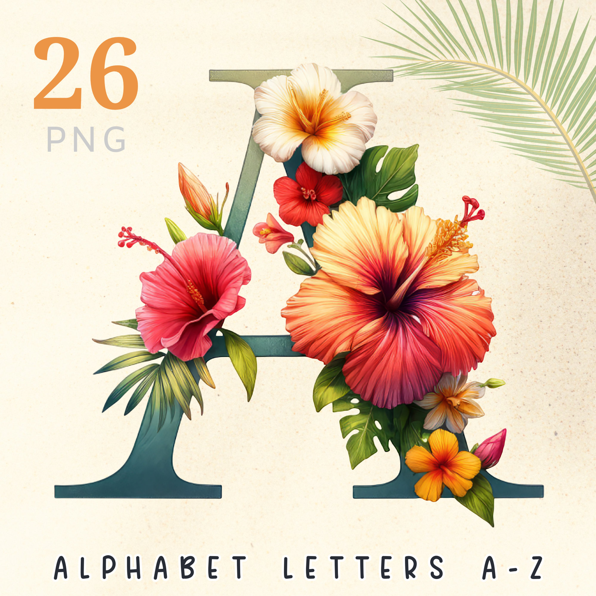 Watercolor Tropical Alphabet, Floral Leaves Letters Png, Summer Font ...