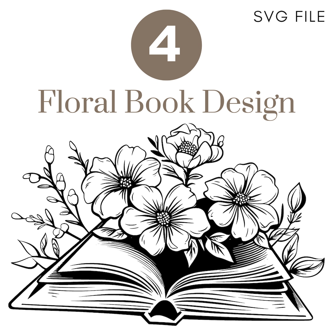 Book With Flowers SVG Bundle Line Art, Hand Drawn Vector Flowers ...