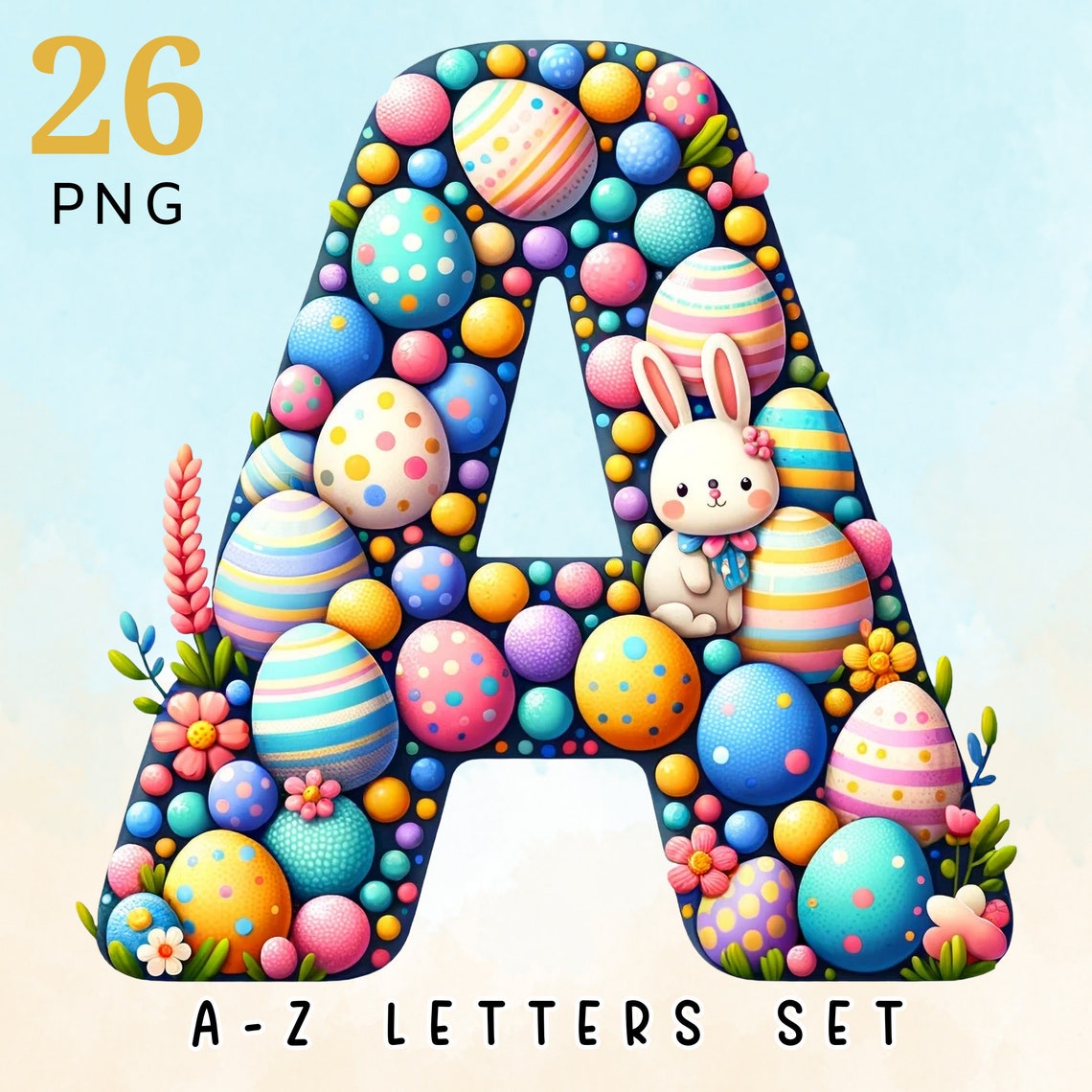 Easter Bunny Alphabet A-Z, Easter Egg Decor PNG, Letters Png, Printable ...
