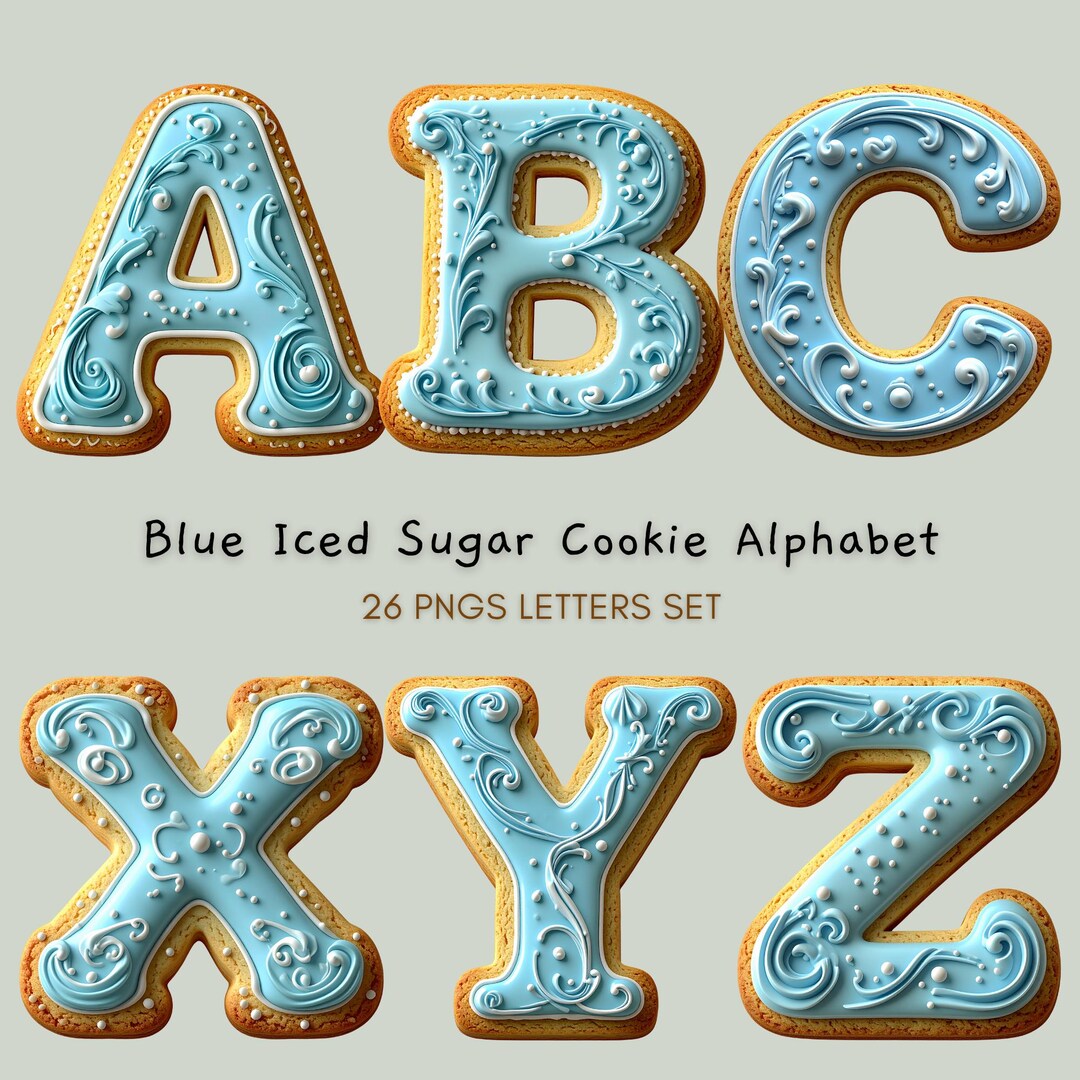 Cookie Alphabet Letters Clipart: Blue Iced Sugar Cookie Font Decorative ...