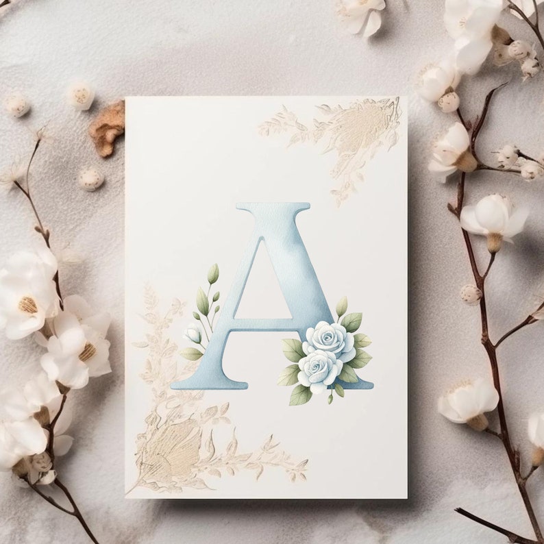 Floral Alphabet A Z Clipart, Blue Floral Letters Png, Watercolor ...