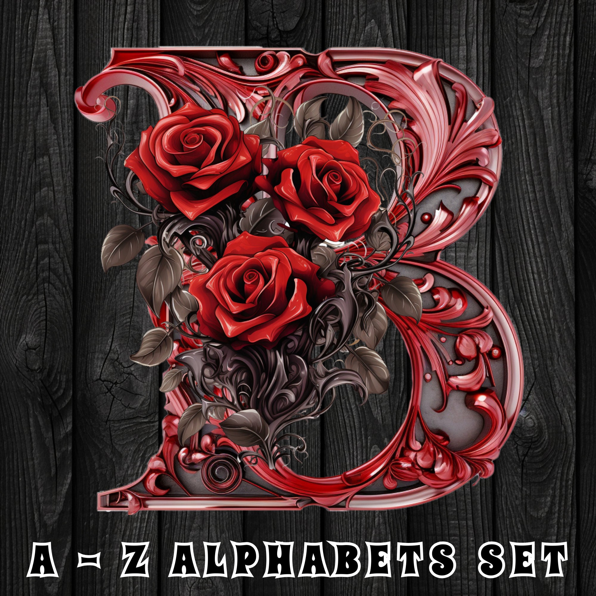 Gothic Red Rose Alphabet Letters Set, Letters A-Z Gothic Design With ...