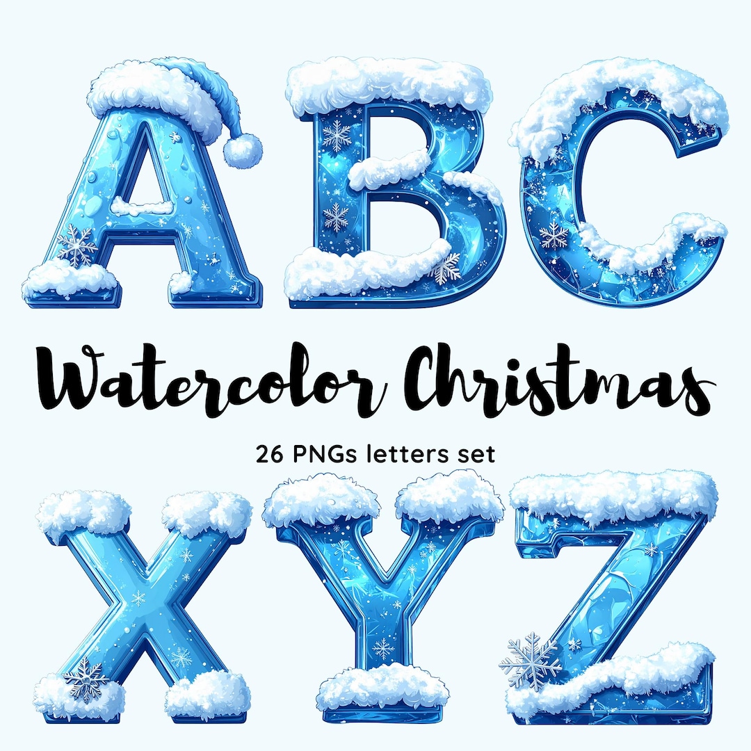 Winter Snow Alphabet Clipart: Frozen Ice Letters PNG (digital Download ...