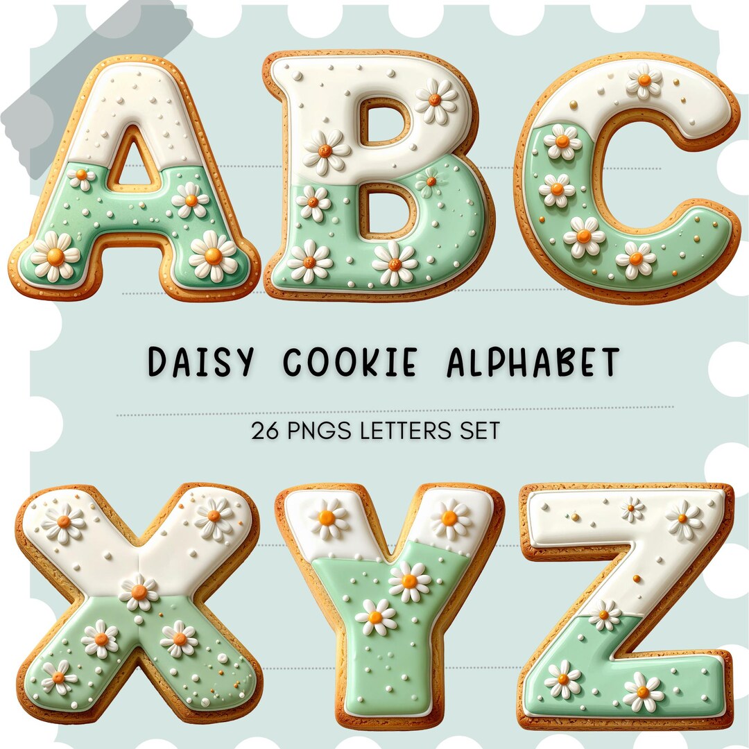 Daisy Cookie Alphabet Mint Green Flora Letters PNG Sugarcookie Font ...