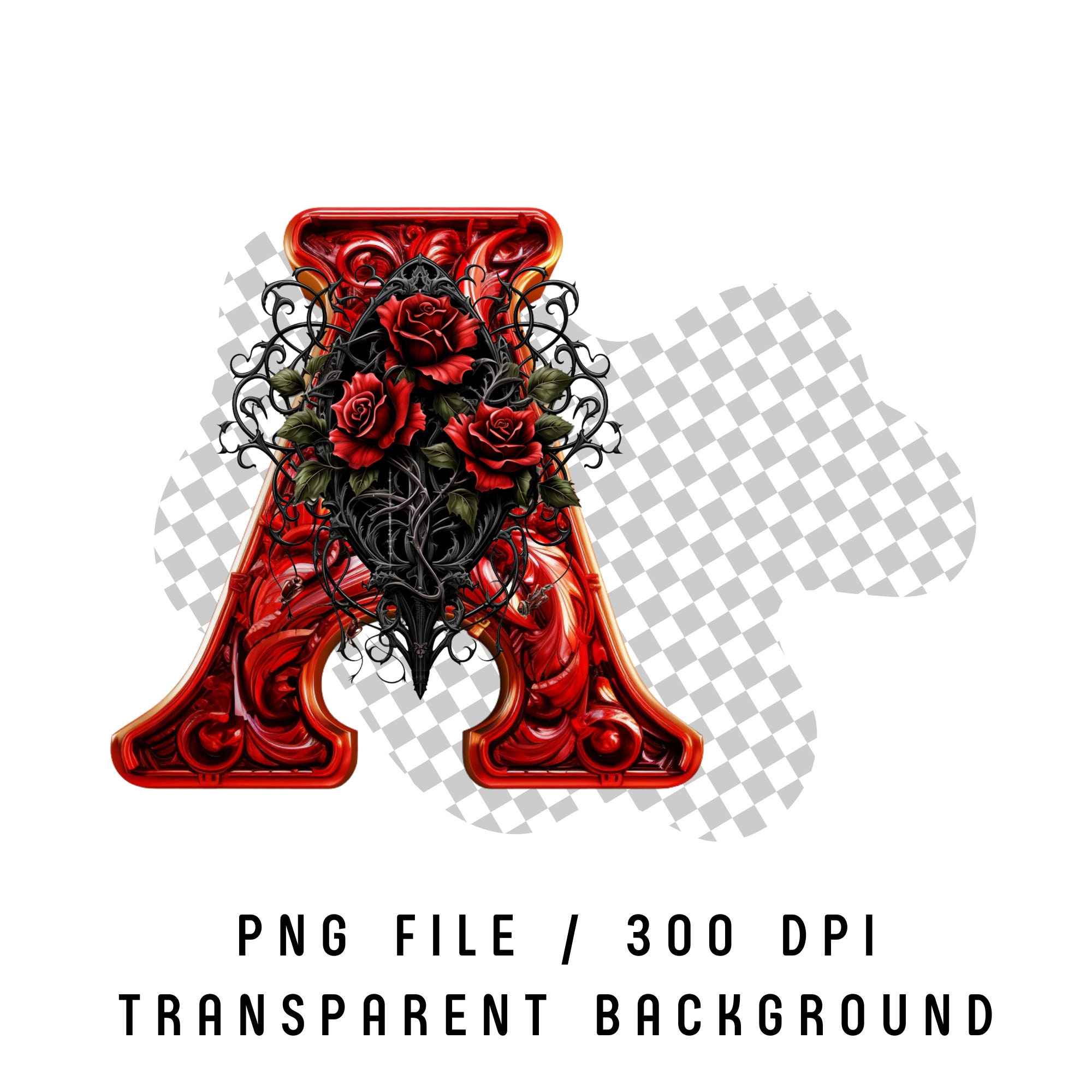 Gothic Red Rose Alphabet Letters Set, Letters A-Z Gothic Design With ...