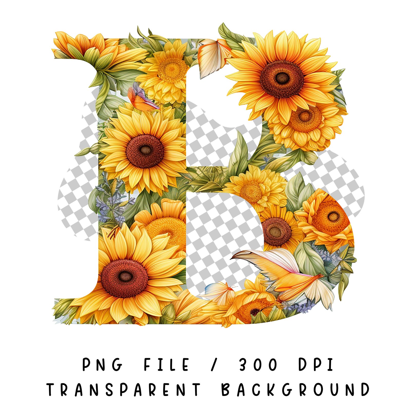Sunflower Alphabet Letters A-Z Set: Summer Floral PNG (digital Download ...