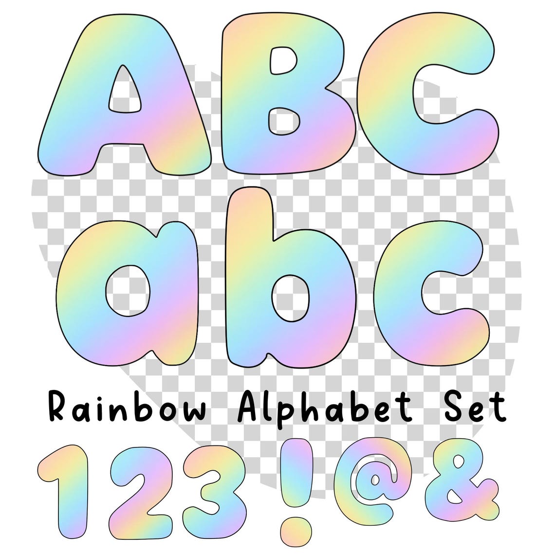 Rainbow Alphabet PNG Clipart: Pastel Gradient Letters & Numbers ...
