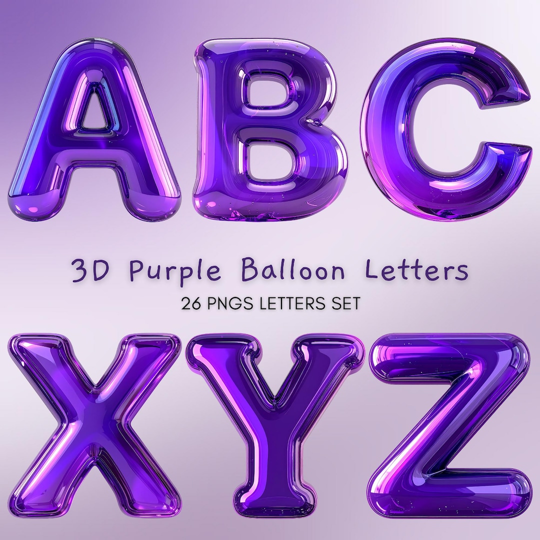 3D Purple Balloon Letters PNG | Glossy Font Clipart (digital Download ...
