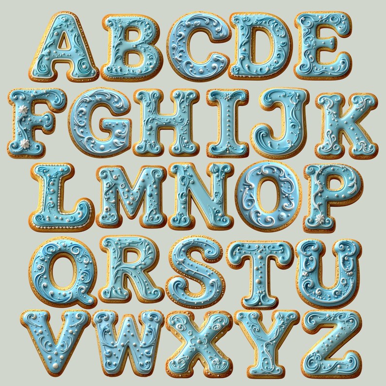 Cookie Alphabet Letters Clipart: Blue Iced Sugar Cookie Font Decorative ...