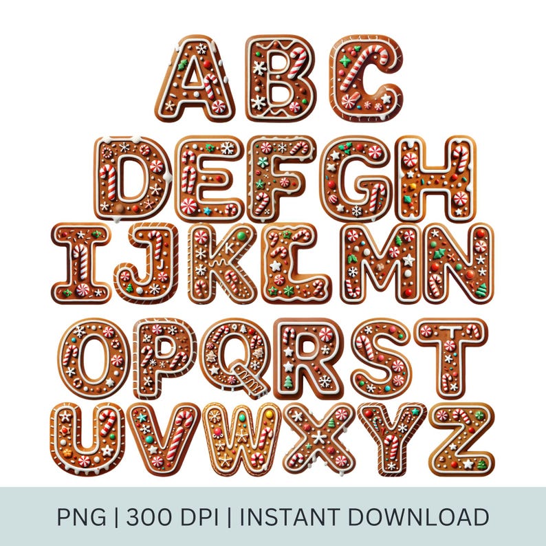 Gingerbread Alphabet PNG, Christmas Cookie Letters Clipart, Holiday ...