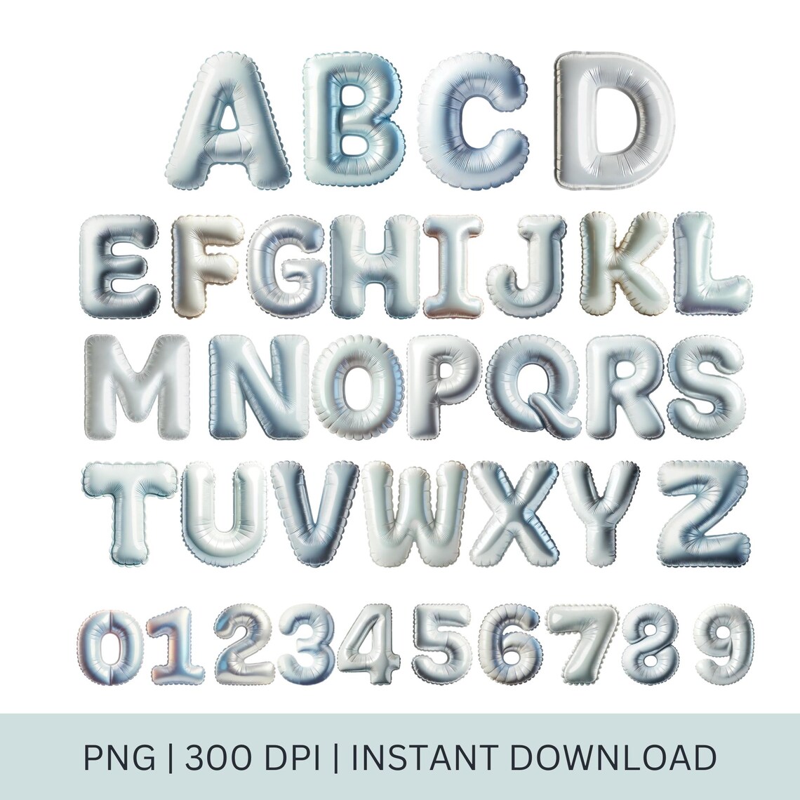 White Foil Balloon Alphabet Clip Art: Metallic PNG Letters (digital ...
