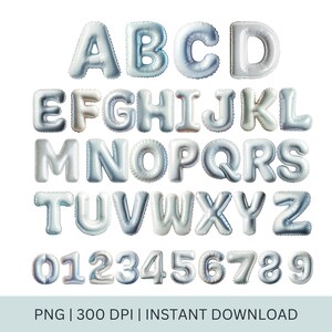 White Foil Balloon Alphabet Clip Art: Metallic PNG Letters (digital ...