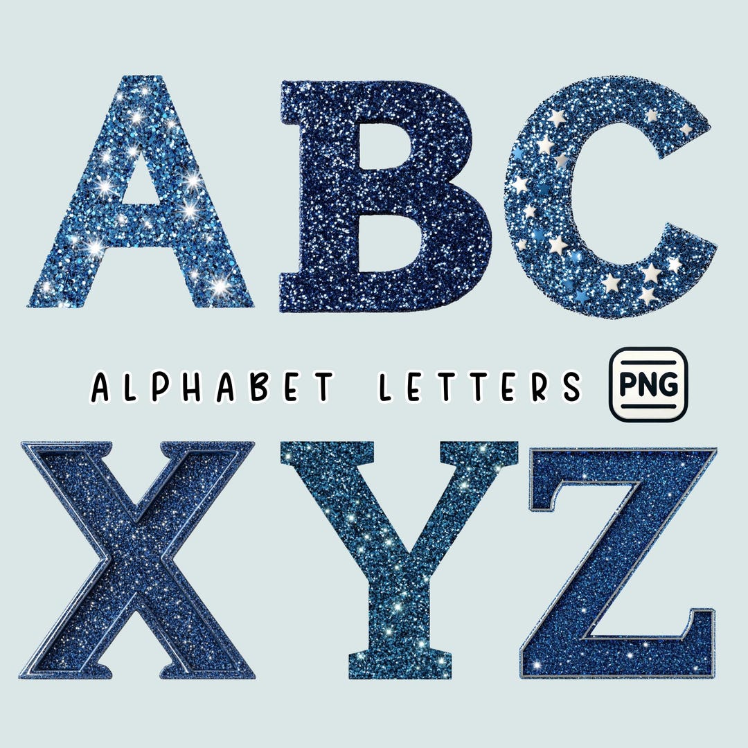 Blue Glitter Alphabet Letters Clipart - Galaxy Themed Digital Letters ...