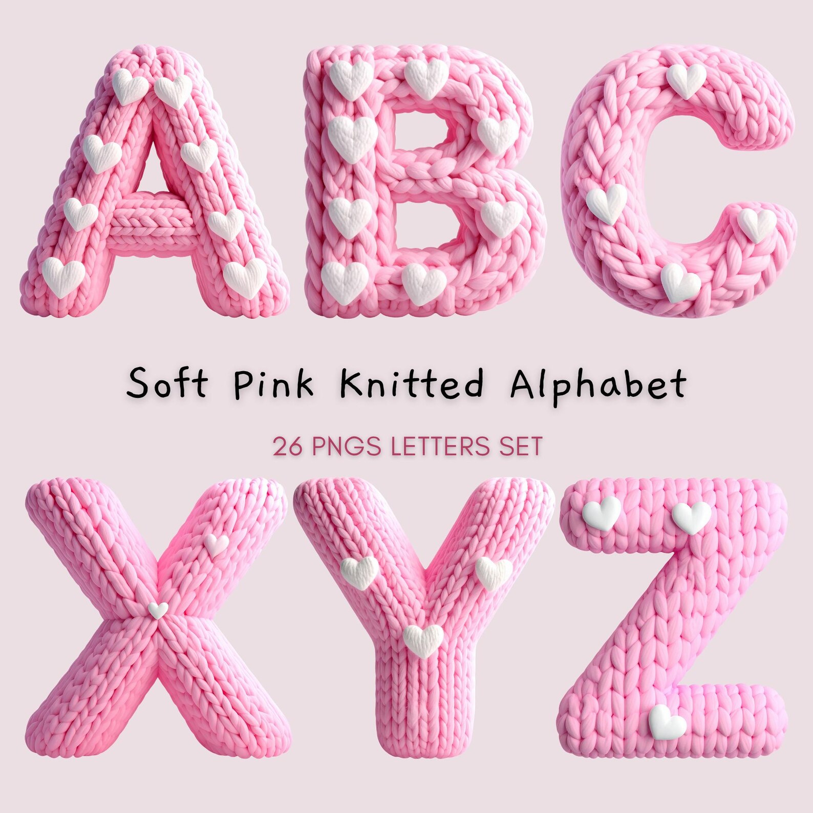 Pink Knitted Heart Alphabet: Valentine's Day Font (digital Download) - Etsy