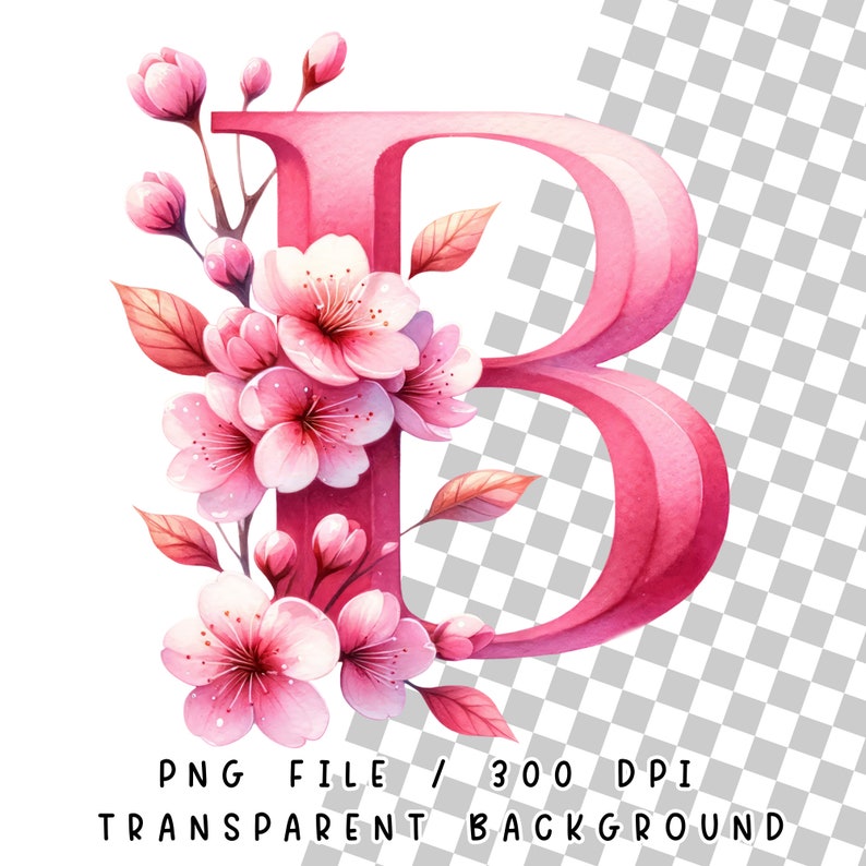 Pink Sakura Alphabet Set, A to Z Blossoms Letters, Pink Floral Monogram ...