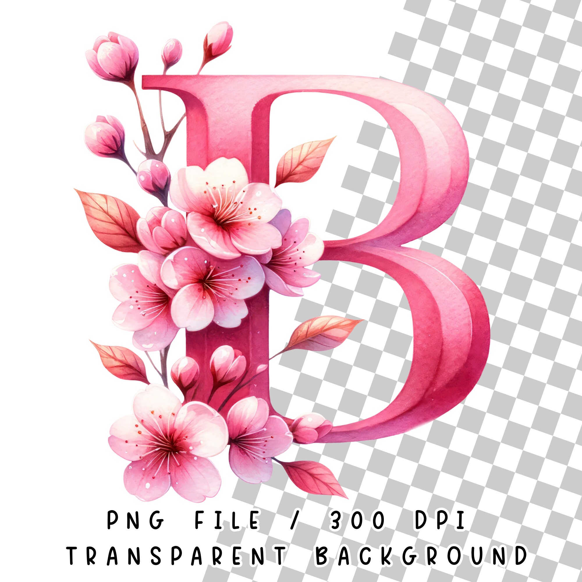 Pink Sakura Alphabet Set, A to Z Blossoms Letters, Pink Floral Monogram ...