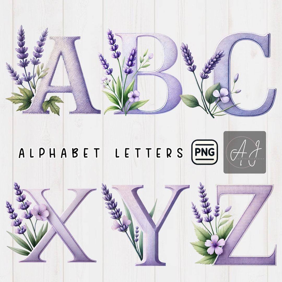 Floral Alphabet A - Z Clipart, Purple Floral Letters Png, Watercolor ...