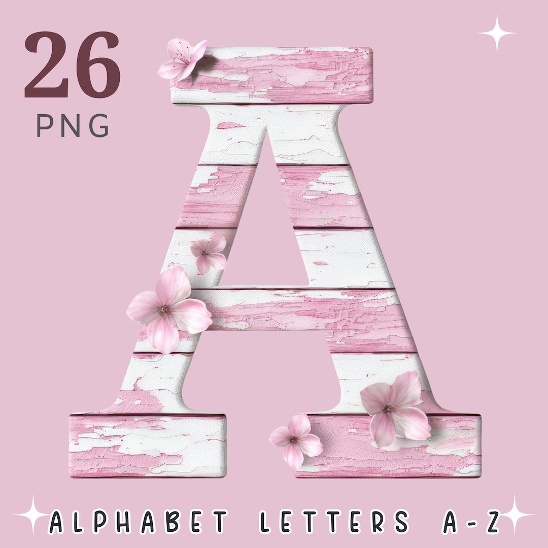 Pink Floral Stripe Alphabet Clipart Floral Letters for Nursery Decor ...