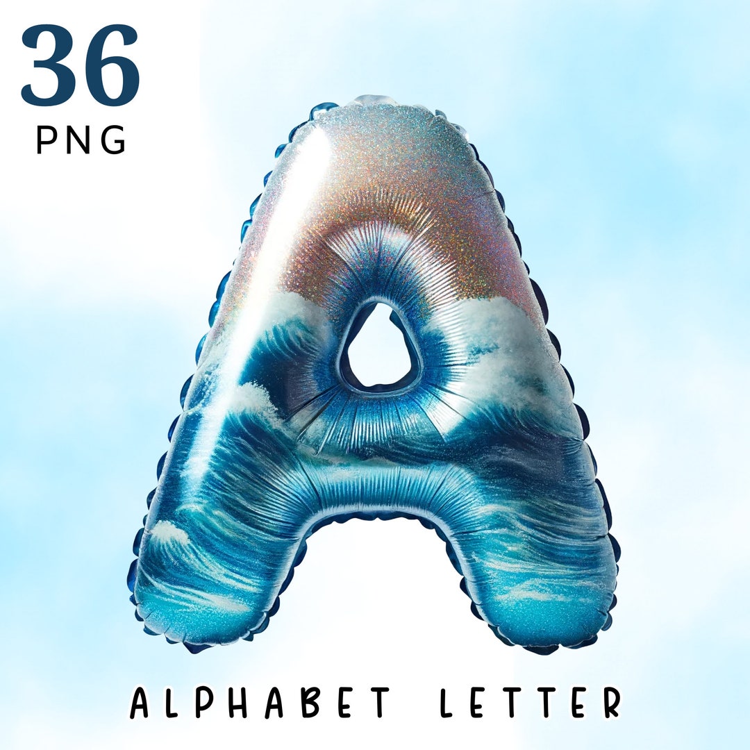 Ocean Glitter Foil Balloon Alphabet Clip Art - Blue Balloons Letters ...