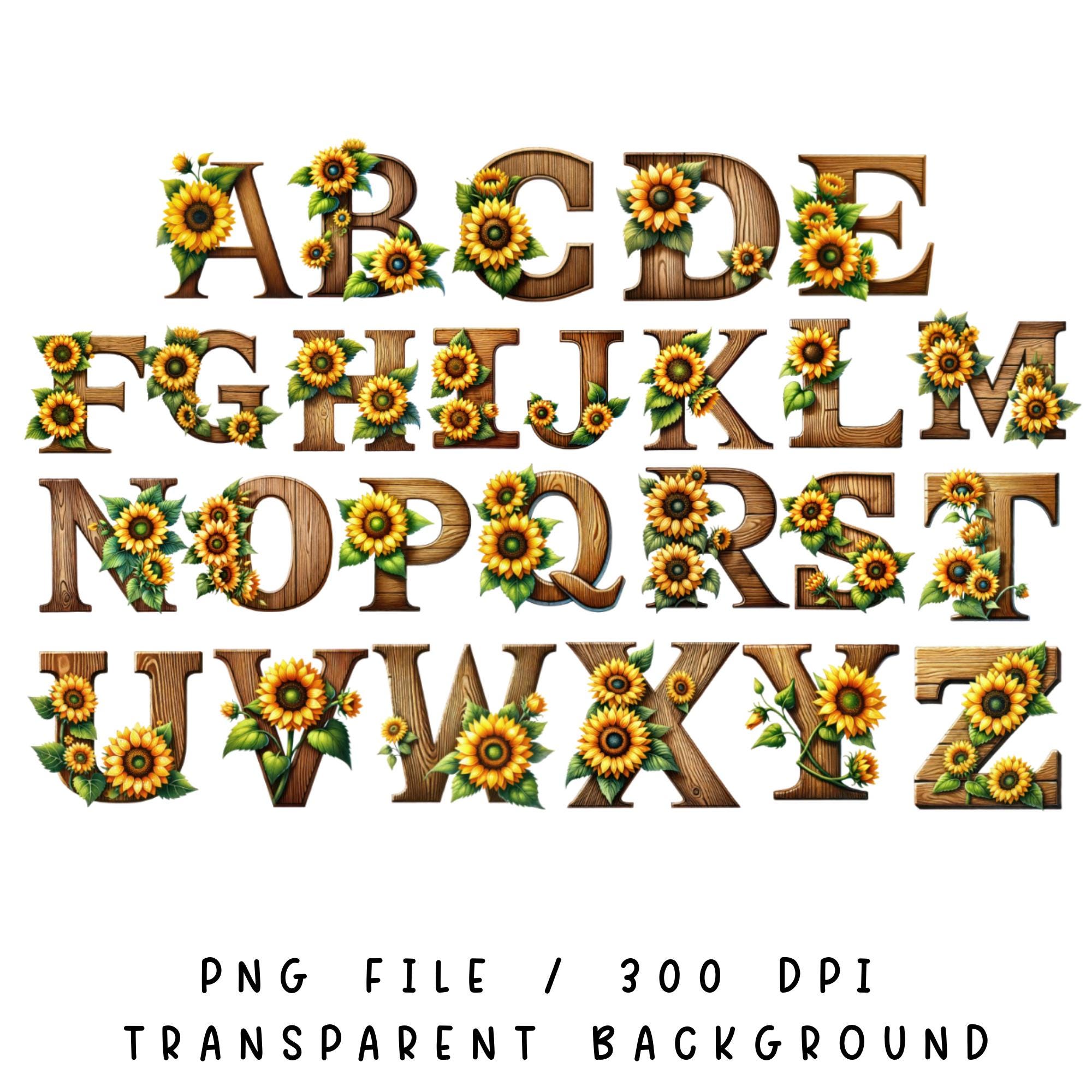 Rustic Sunflower Alphabet Letters and Numbers Set – Vintage Floral ...