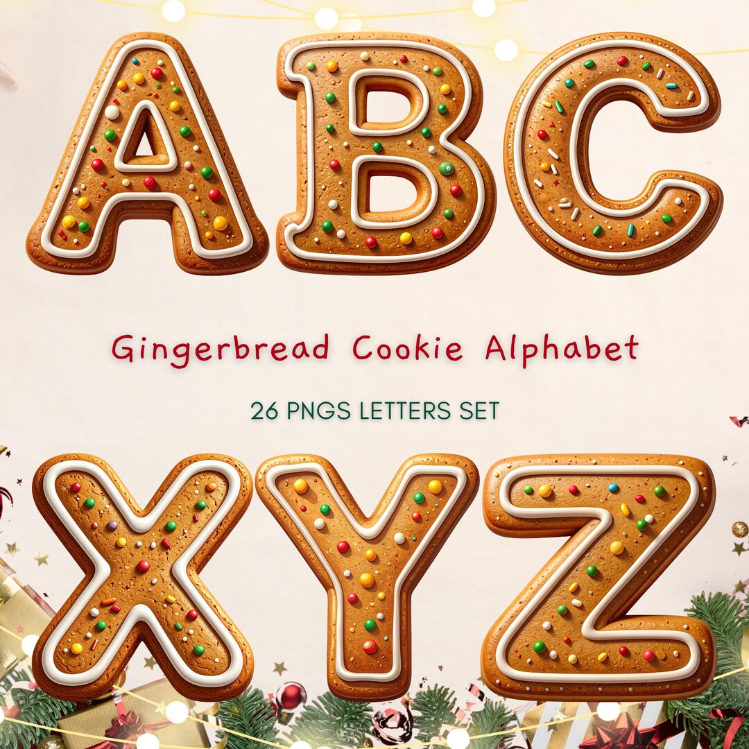 Gingerbread Cookie Alphabet Clipart: Icing Font PNG (digital Download ...