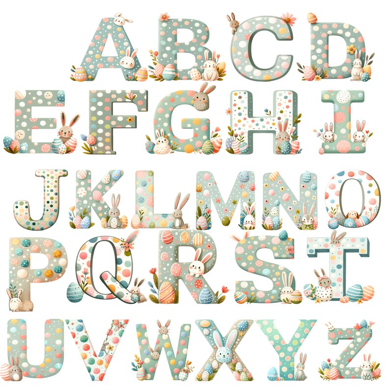 Easter Bunny Alphabet A-Z, Easter Egg Decor PNG, Letters Png, Spring ...