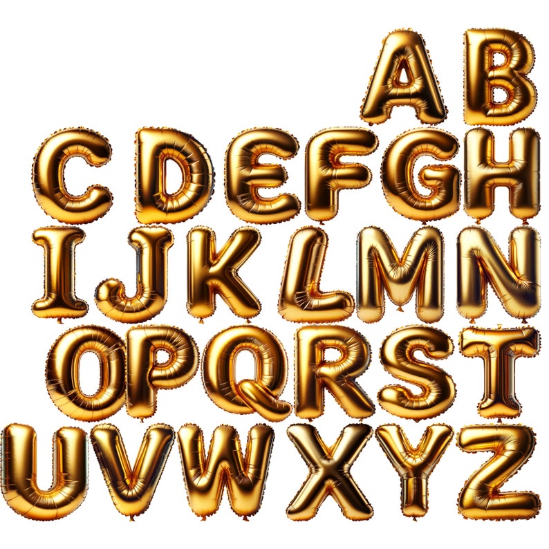 Gold Glossy Balloon Alphabet Letters, Gold Foil Balloon A to Z, Gold ...