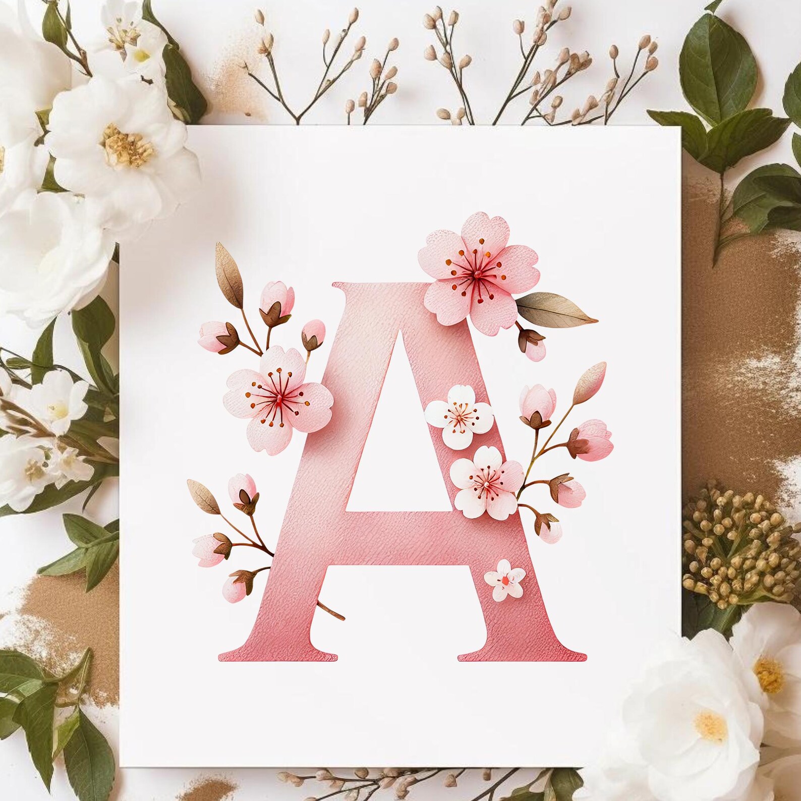 Cherry Blossom Alphabet Clipart, Watercolor Floral Letters PNG Bundle ...