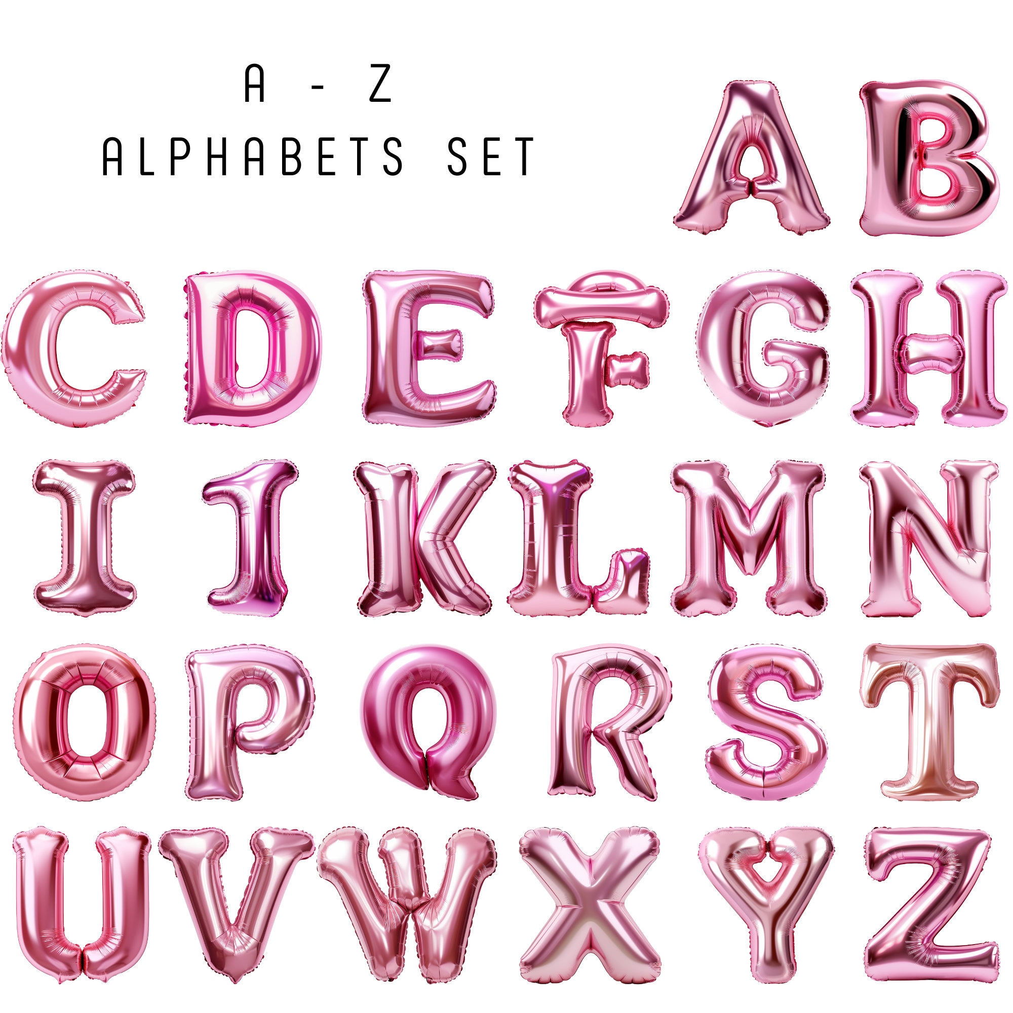 Pink Metallic Balloon Alphabet Letters Set, A-Z Alphabet Letters ...
