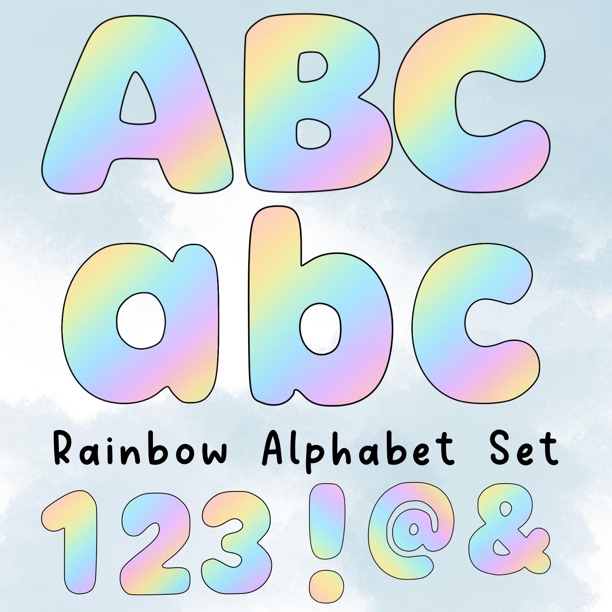 Rainbow Alphabet PNG Clipart: Pastel Gradient Letters & Numbers ...