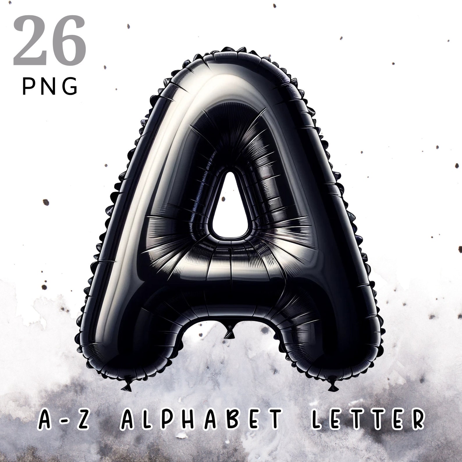 Black Foil Balloon Alphabet: Decorative Letters Clipart Digital ...