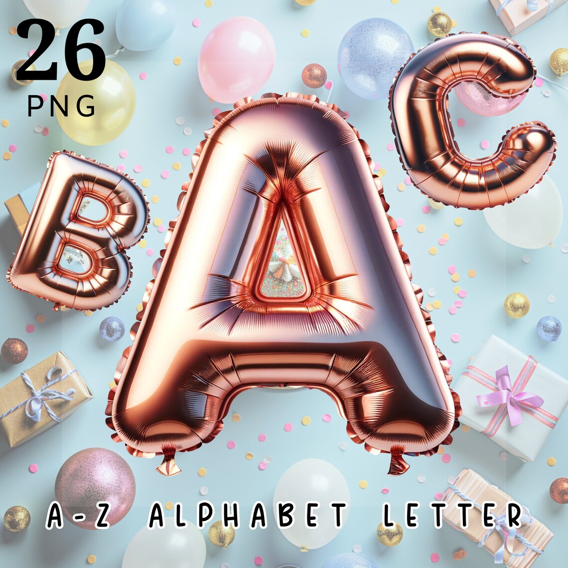 Rose Gold Foil Balloon Alphabet Clip Art - Pink Balloons Letters PNG ...