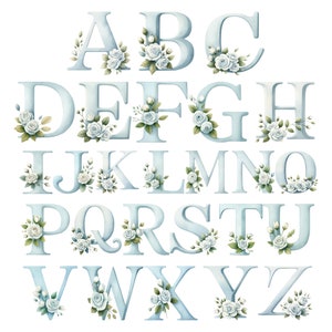 Floral Alphabet A - Z Clipart, Blue Floral Letters Png, Watercolor ...