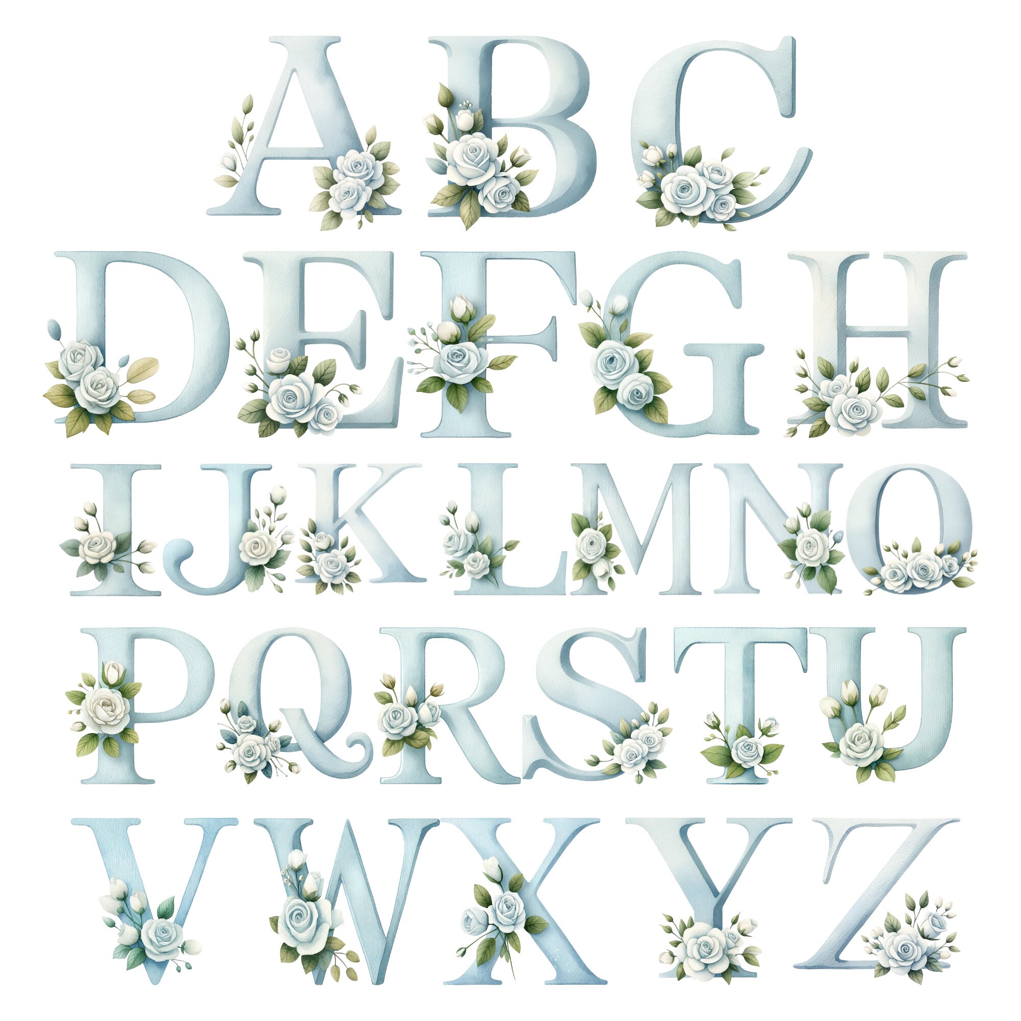 Floral Alphabet A Z Clipart, Blue Floral Letters Png, Watercolor ...
