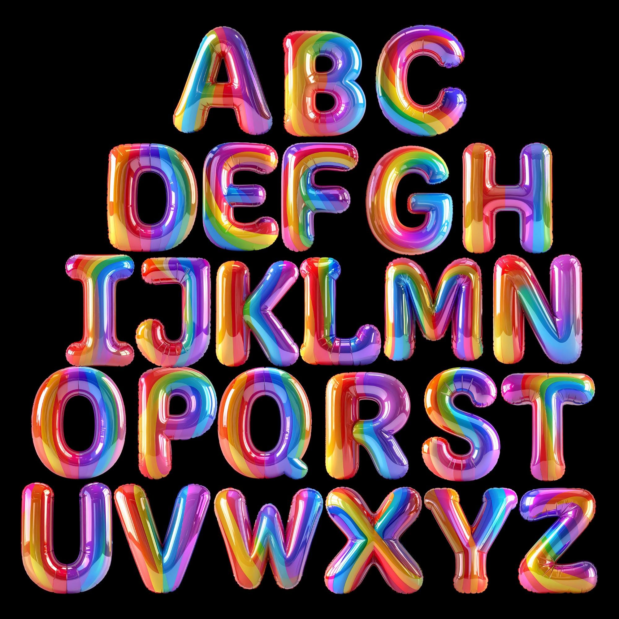 Rainbow Balloon Alphabet PNG Clipart: Full A-Z Foil Letters (digital ...