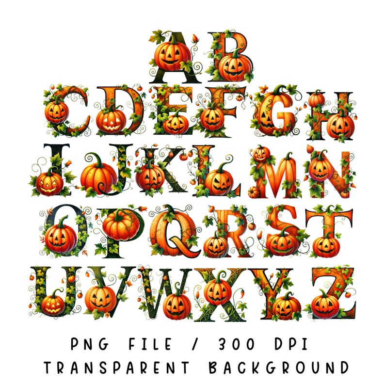 Halloween Pumpkin Alphabet, Halloween Fall Alphabet, Pumpkin Decorative ...
