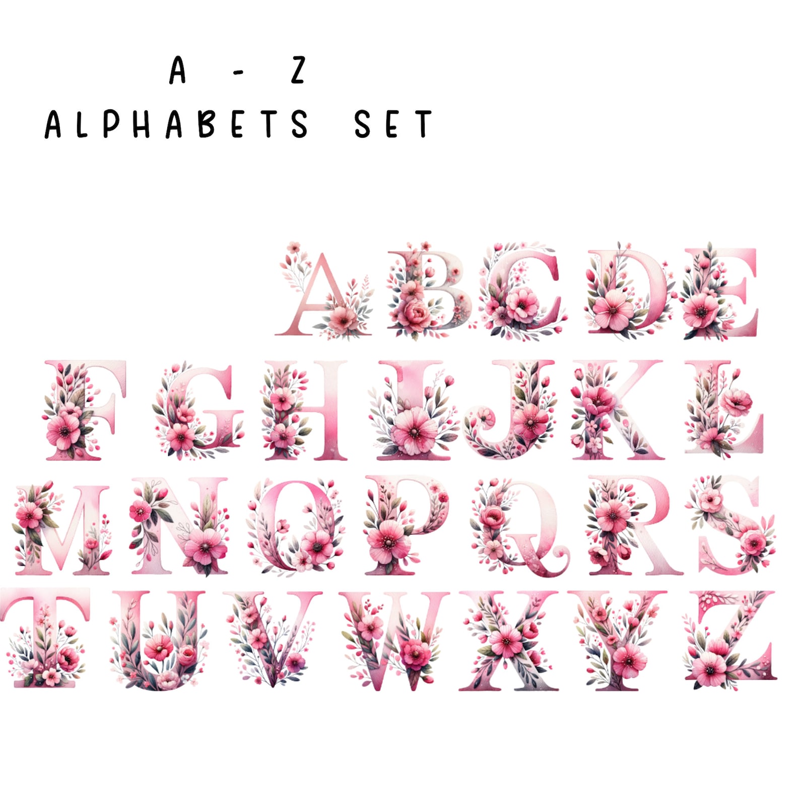 Floral Alphabet A Z Clipart, Pink Floral Letters Png, Watercolor ...