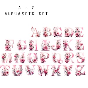 Floral Alphabet Clipart: Pink Watercolor Letters (PNG Digital Download ...