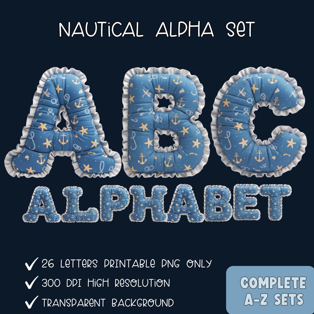 Nautical Alphabet PNG, Blue Anchor Puffy Letters for Coastal Nursery ...