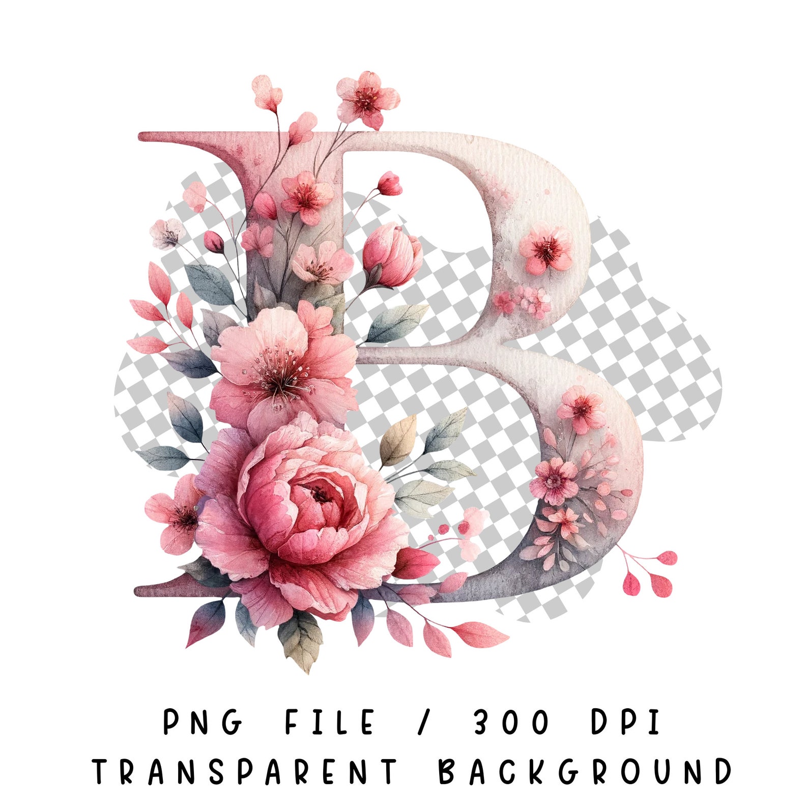 Floral Alphabet Clipart: Pink Watercolor Letters (PNG Digital Download ...