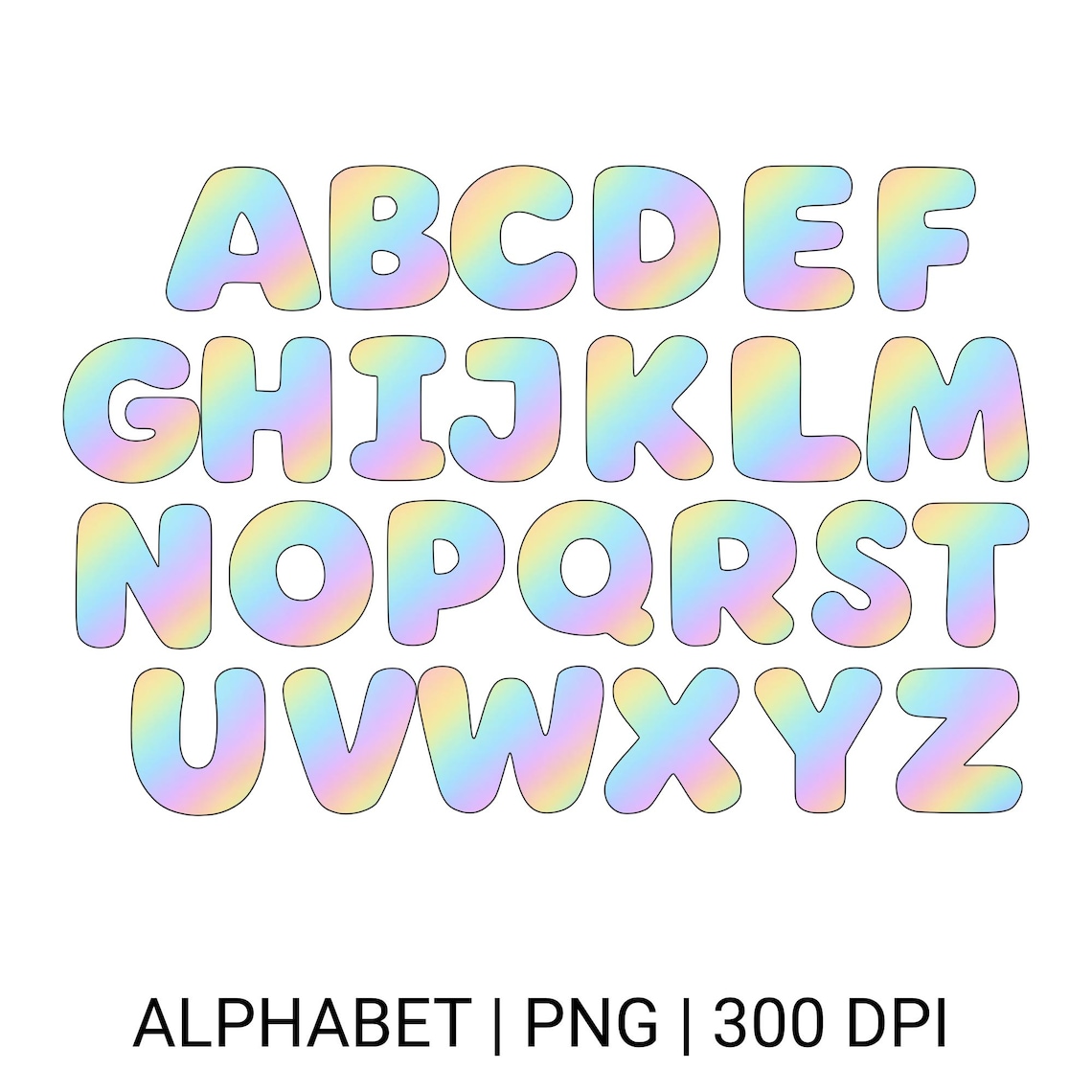 Rainbow Alphabet PNG Clipart: Pastel Gradient Letters & Numbers ...