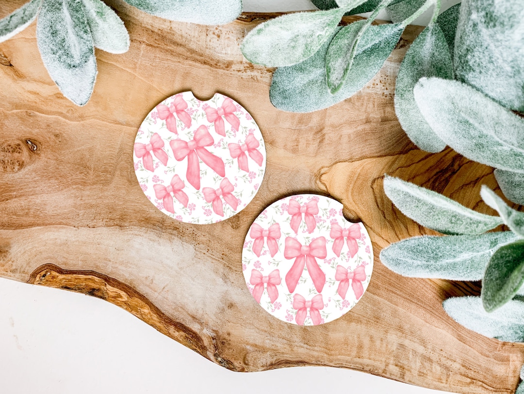 Pink Coquette Bows, Pink Coquette Car Coasters, Car Accessories, Car ...