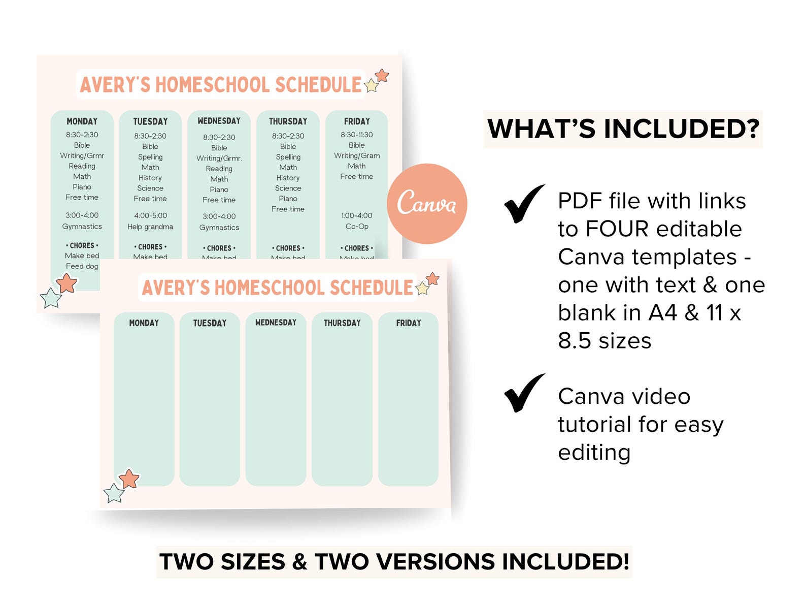 Kid's Weekly Schedule | Editable Canva Template | Homeschool Schedule ...