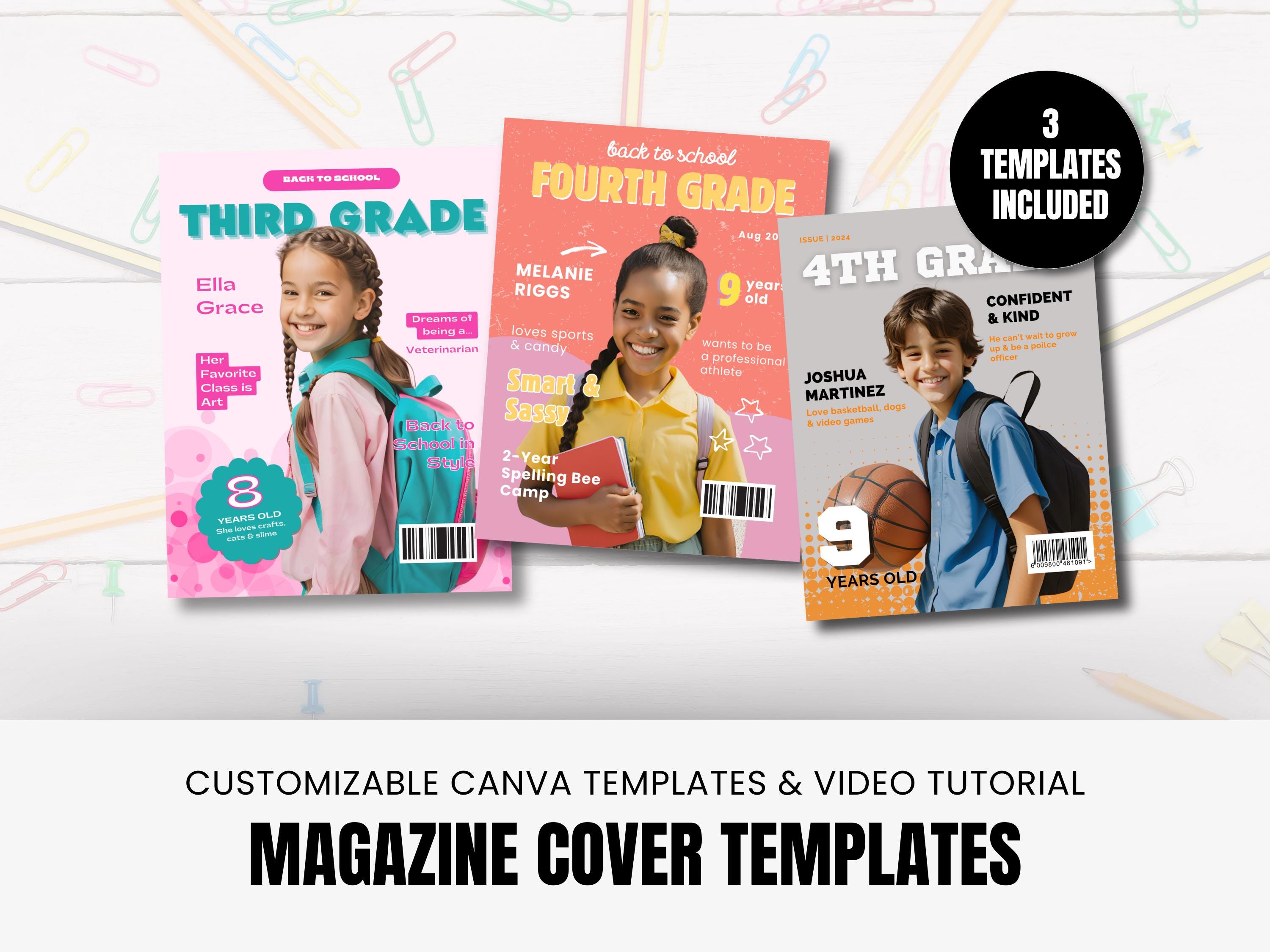 Back to School Magazine Cover Templates & Tutorial, 3 Magazine Cover ...