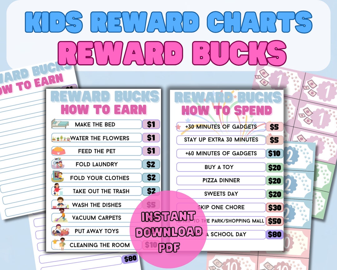 Editable Kids Reward Bucks and Chart,reward Coupons for Kids,mom Bucks ...